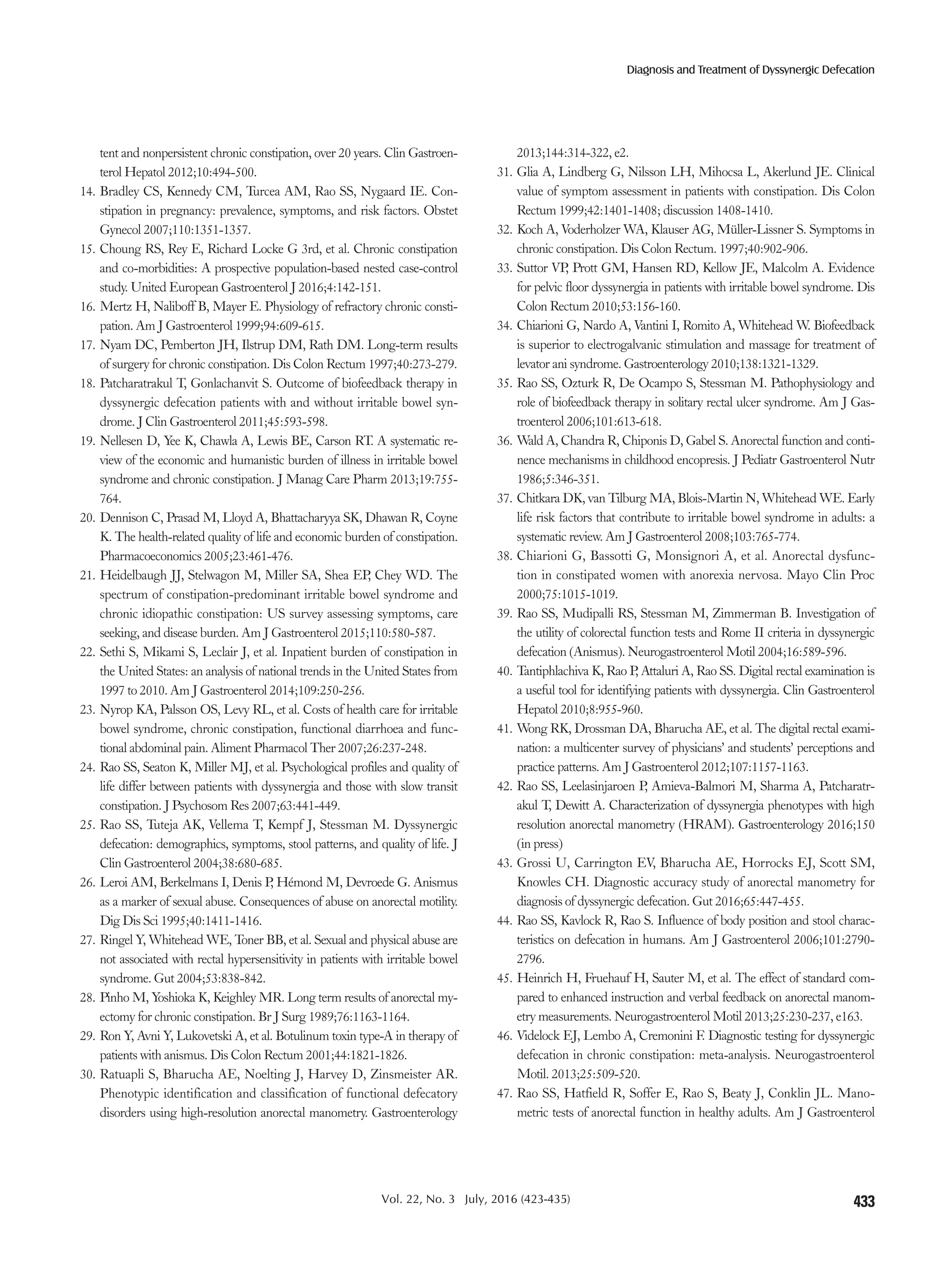 Diagnosis and treatment of Dyssynergic Defecation (Rao) | PDF