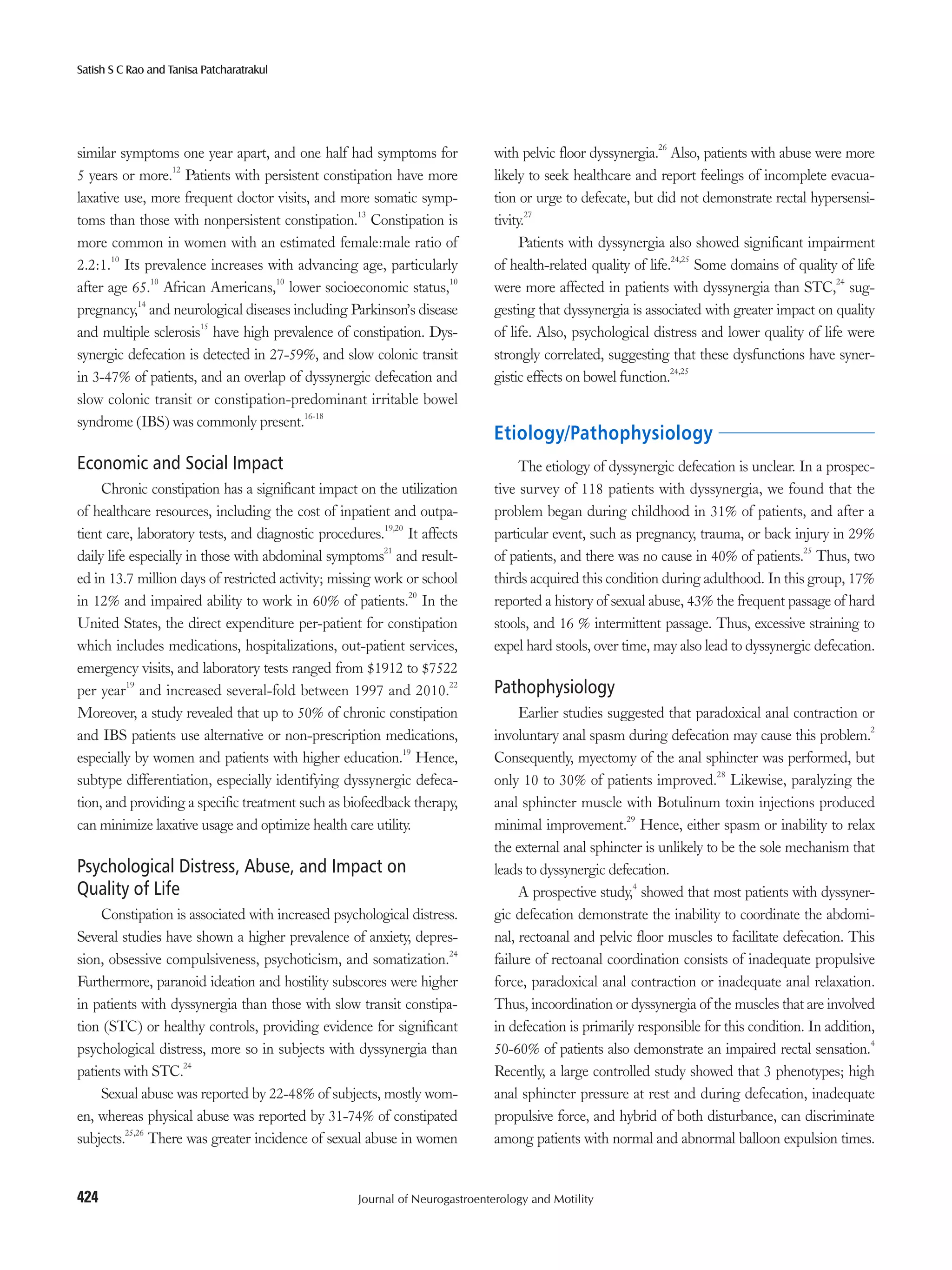 Diagnosis and treatment of Dyssynergic Defecation (Rao) | PDF