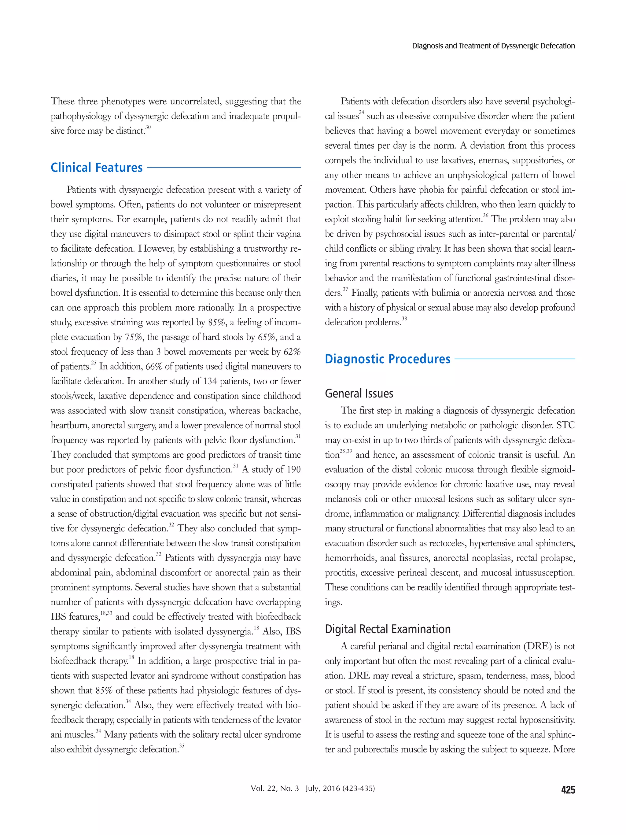 Diagnosis and treatment of Dyssynergic Defecation (Rao) | PDF