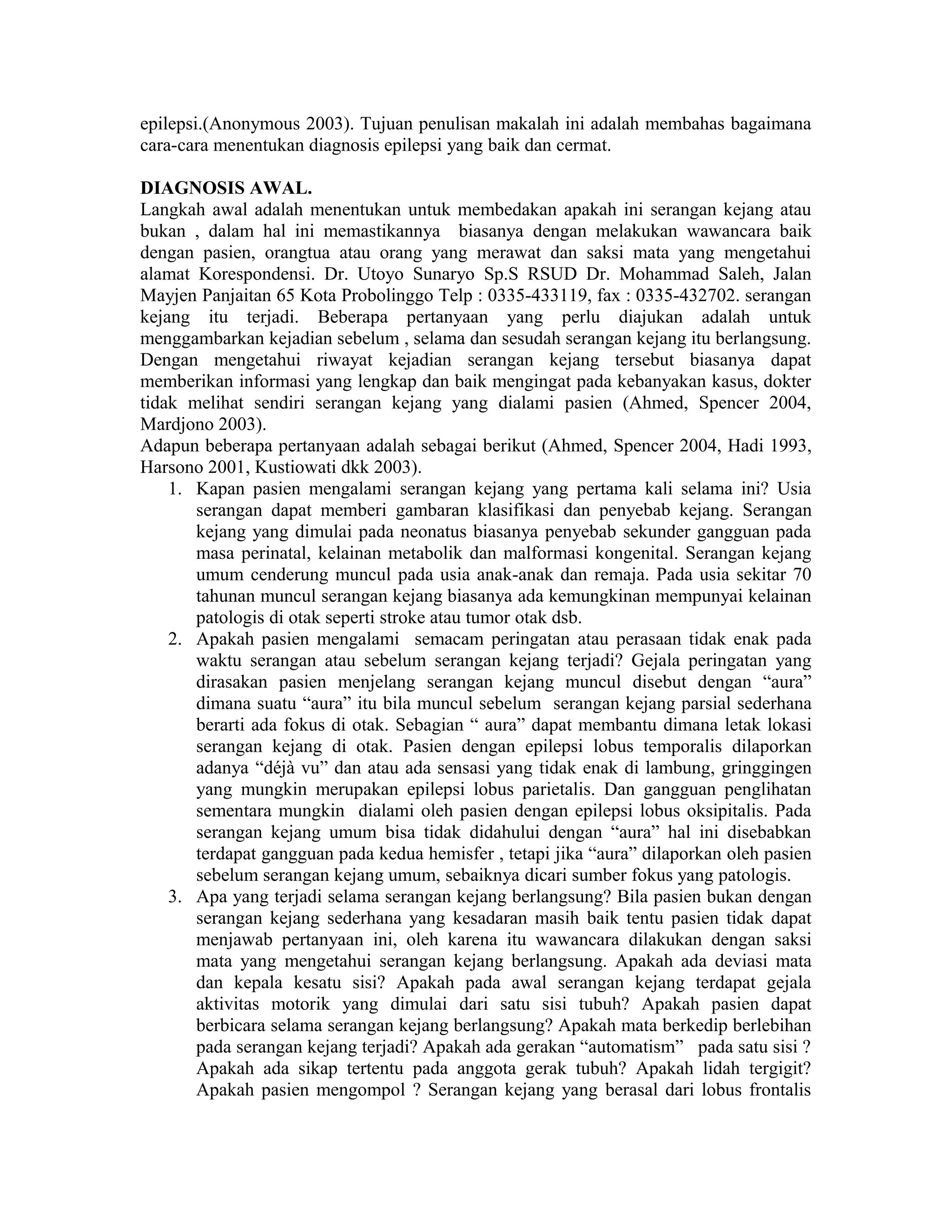 Diagnosis epilepsi lengkap | DOC