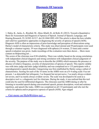 Diagnosis Of Apraxia | PDF