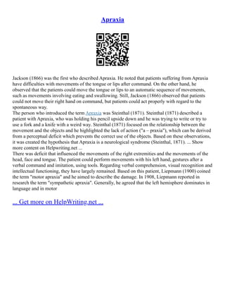 Diagnosis Of Apraxia | PDF