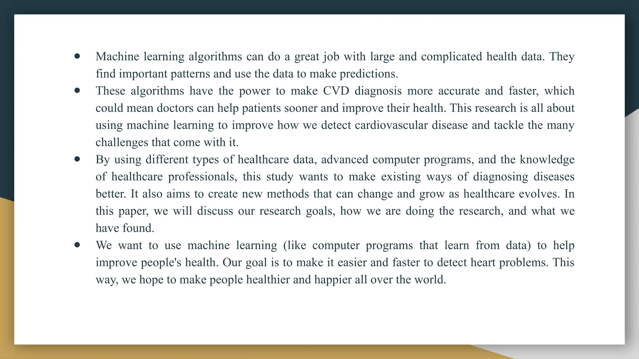 Diagnosis Of Cardiovascular Disease Using Machine Learning Algorithms Pptx Medical Health