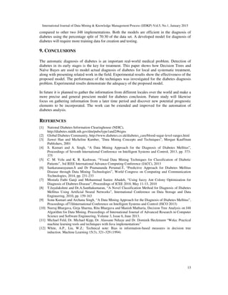 Diagnosis of diabetes using classification mining techniques [ | PDF ...