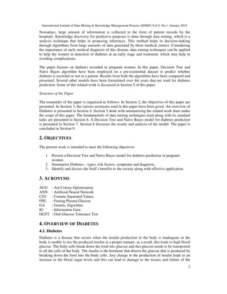 Diagnosis of diabetes using classification mining techniques [ | PDF ...