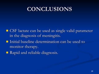 Diagnosis of postoperative meningitis using CSF lactate | PPT