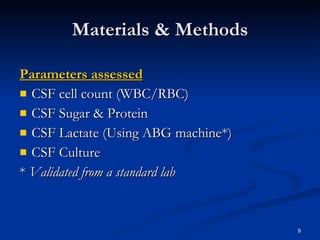 Diagnosis of postoperative meningitis using CSF lactate | PPT
