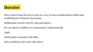 Tools for assessment in mathematics, observation, rating scale ...