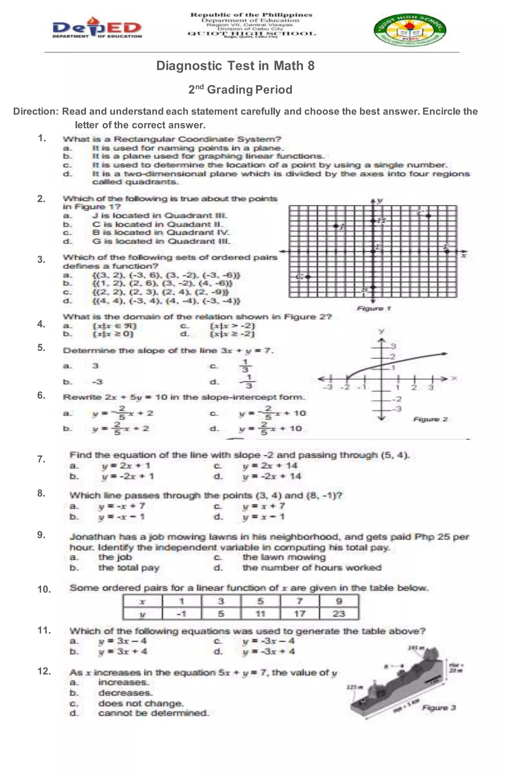 Diagnostic test-in-math | PDF