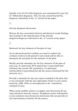 Diagnostic and Clinical Reasoning Paper AssignmentThe purpos | DOCX