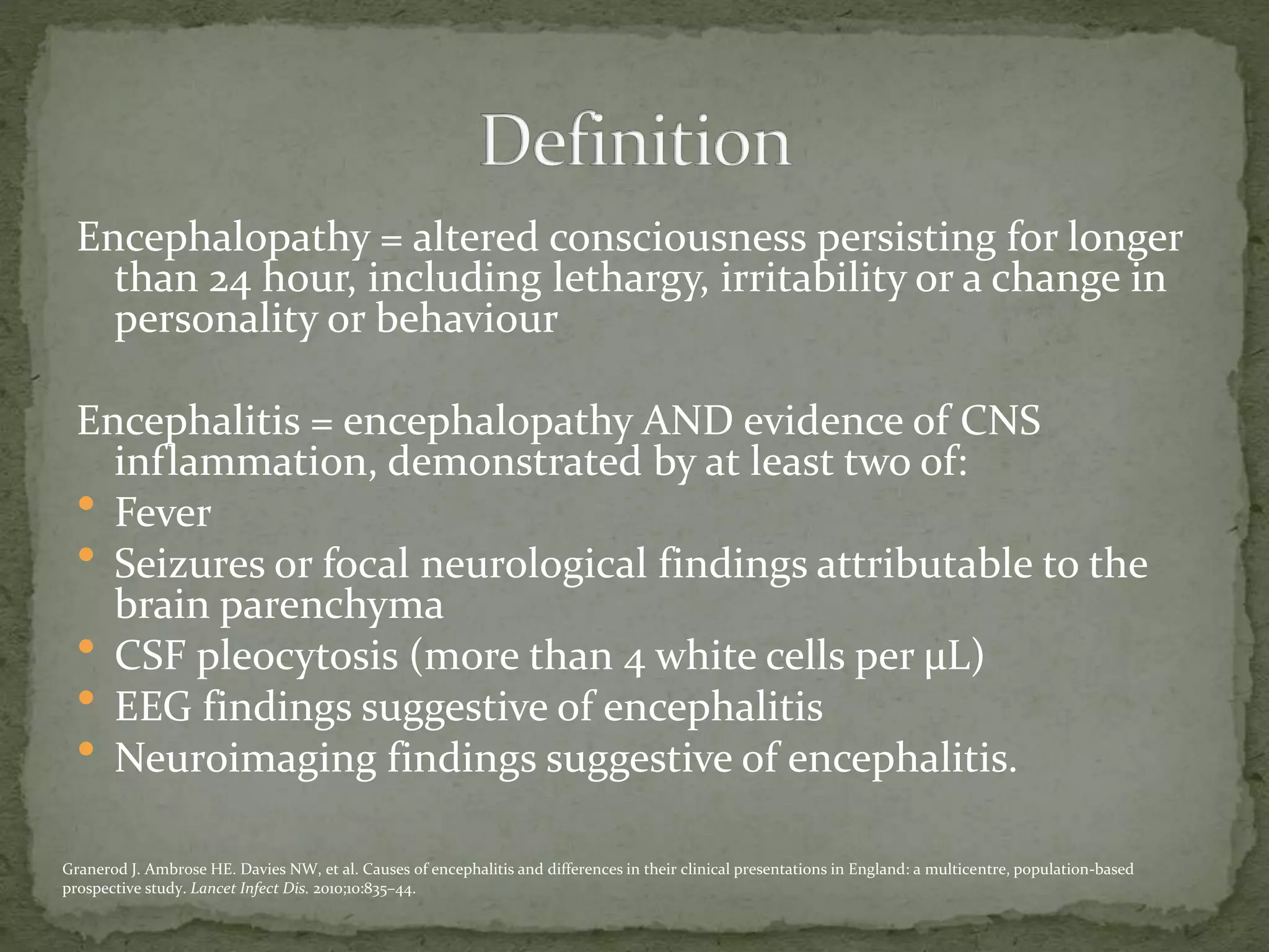 Diagnostic Approach of Encephalitis | PPT