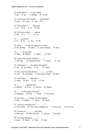 Diagnostic English Test | PDF