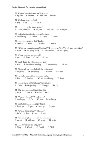 Diagnostic English Test | PDF