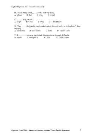 Diagnostic English Test | PDF