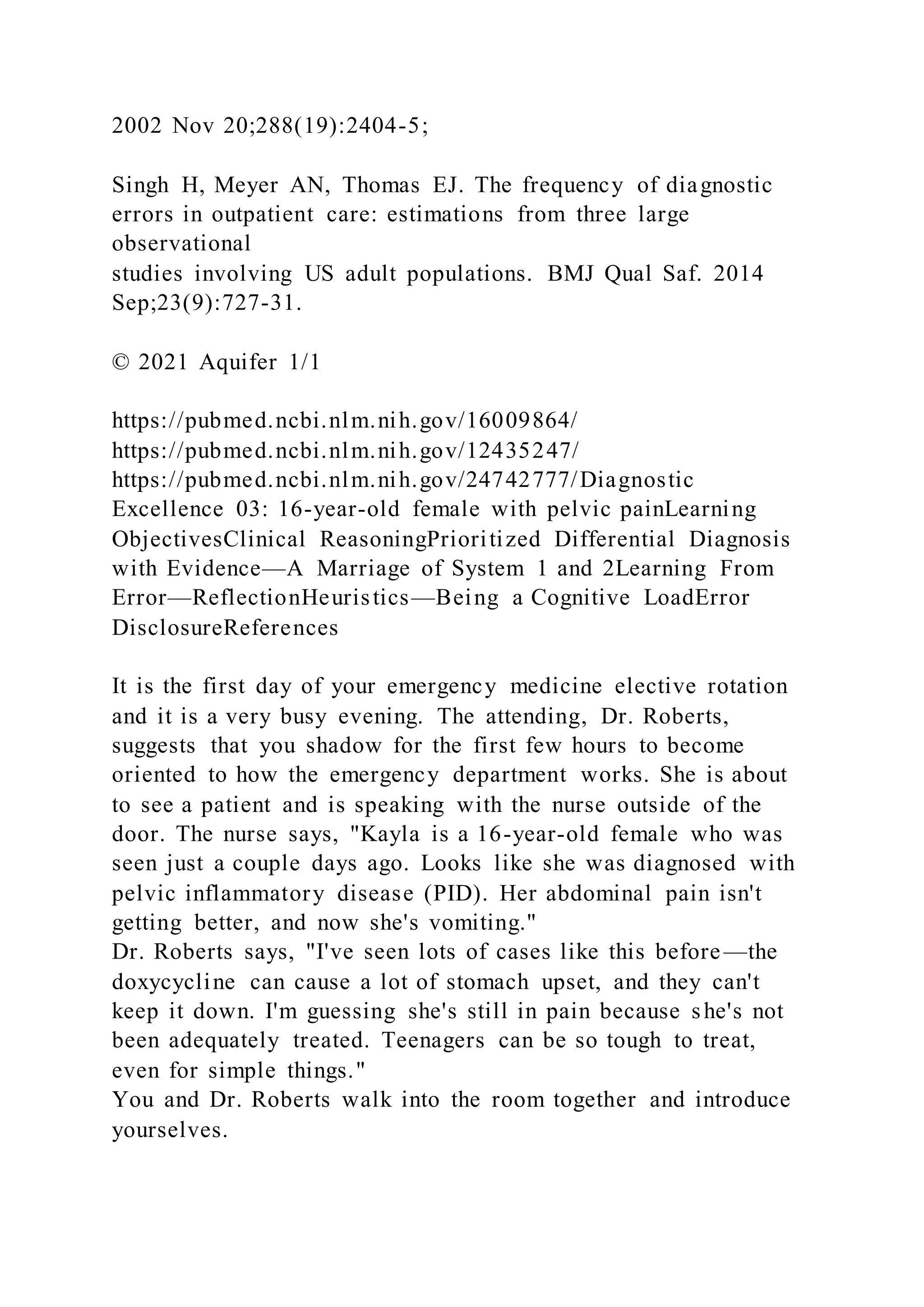 Diagnostic excellence 03 16 year-old female with pelvicpain | DOCX