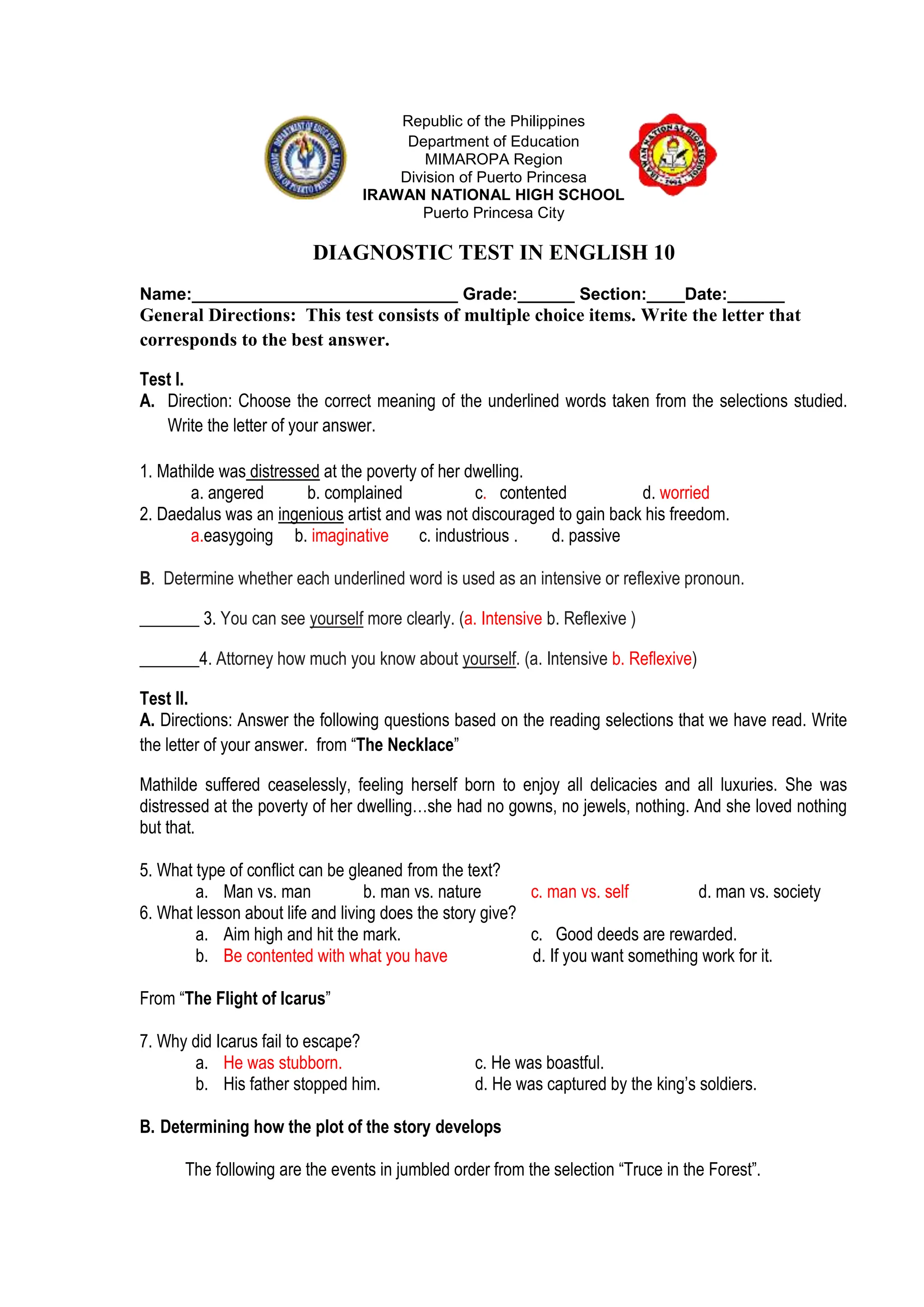 DIAGNOSTIC IN ENGLISH 10 answer key.docx