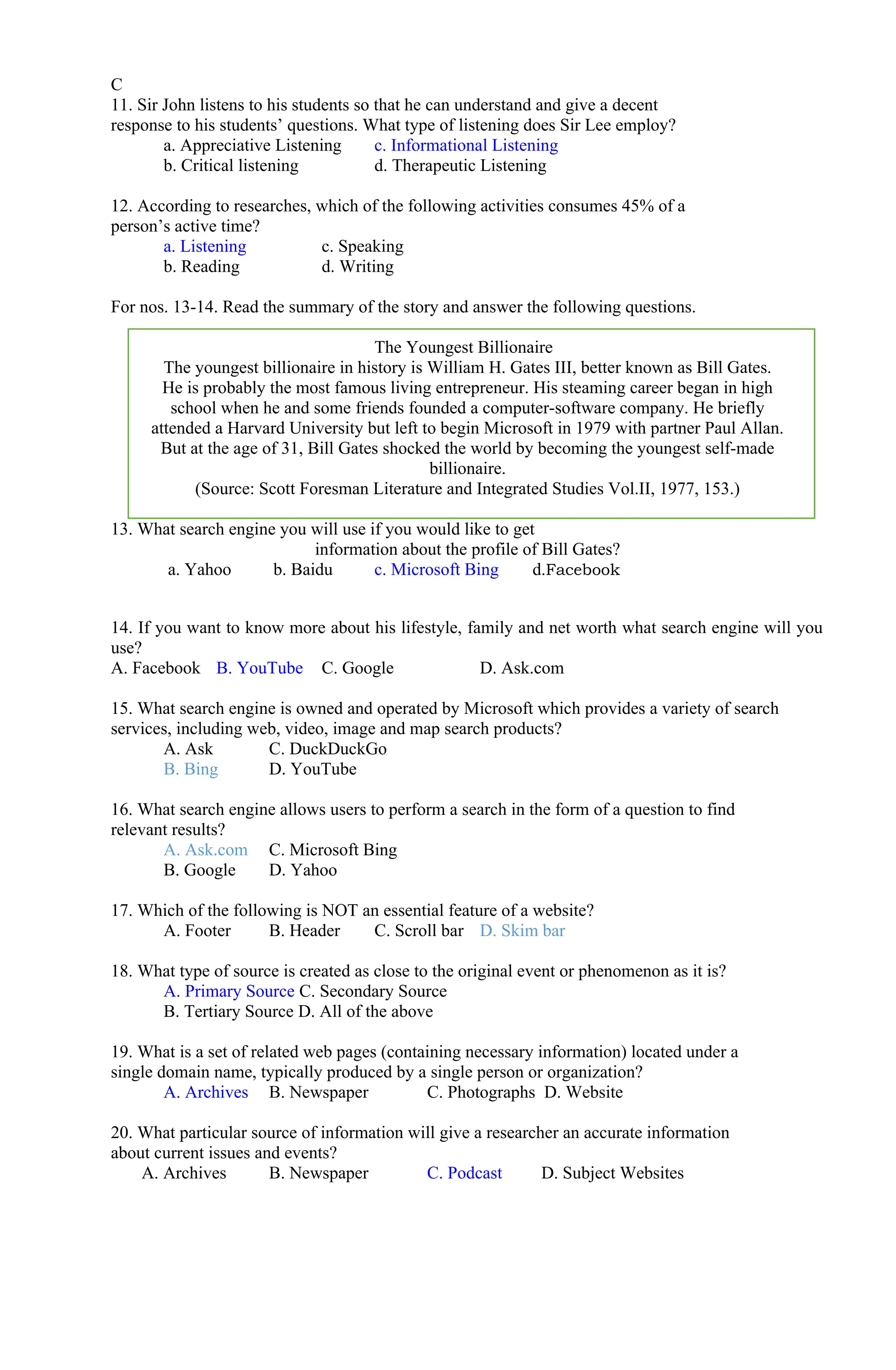 ENGLISH 10 Diagnostic test with answer key | DOCX