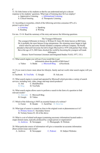 ENGLISH 10 Diagnostic test with answer key | DOCX