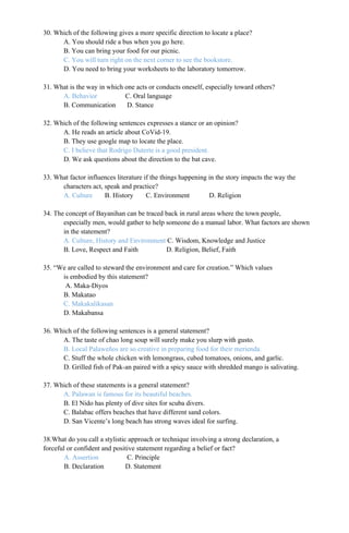 ENGLISH 10 Diagnostic test with answer key | DOCX