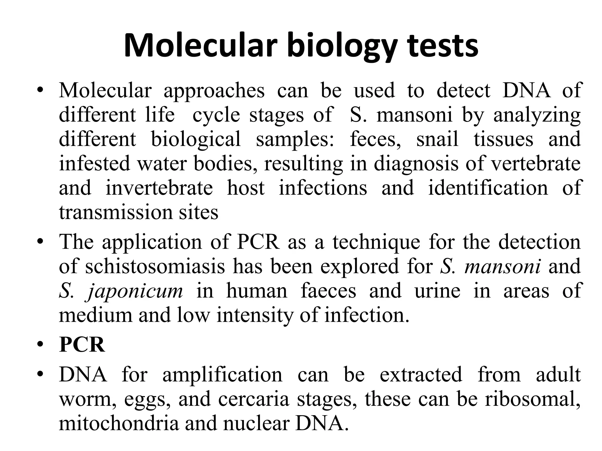 Diagnostic procedures of schistosomiasis | PPTX