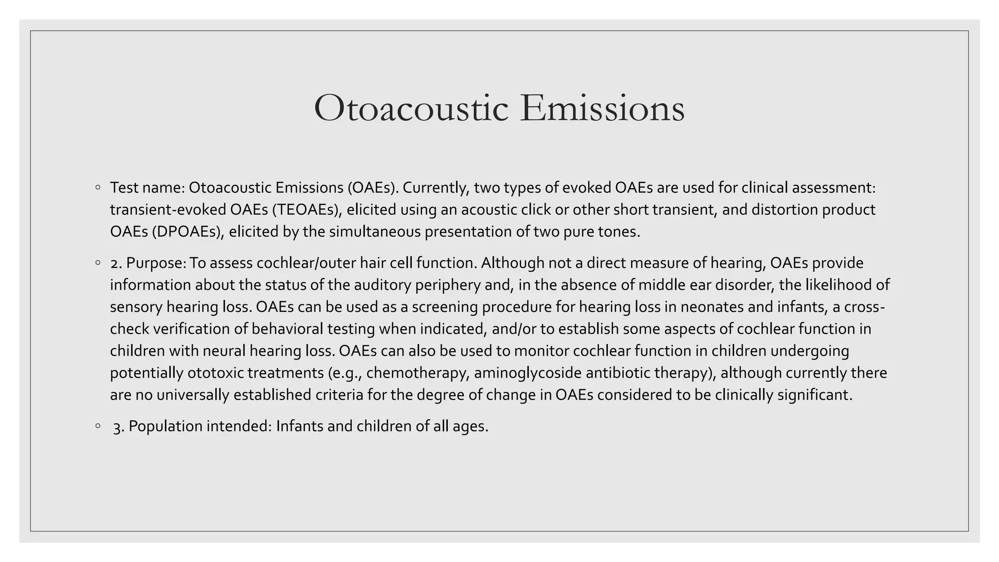 Diagnostic test battery in audiology for different age groups | PPTX