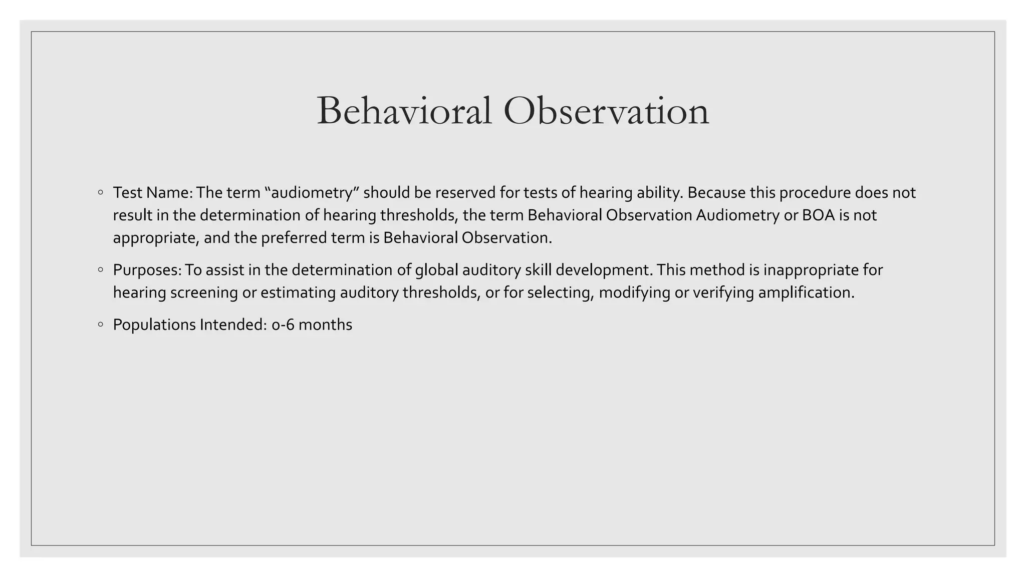 Diagnostic test battery in audiology for different age groups | PPTX