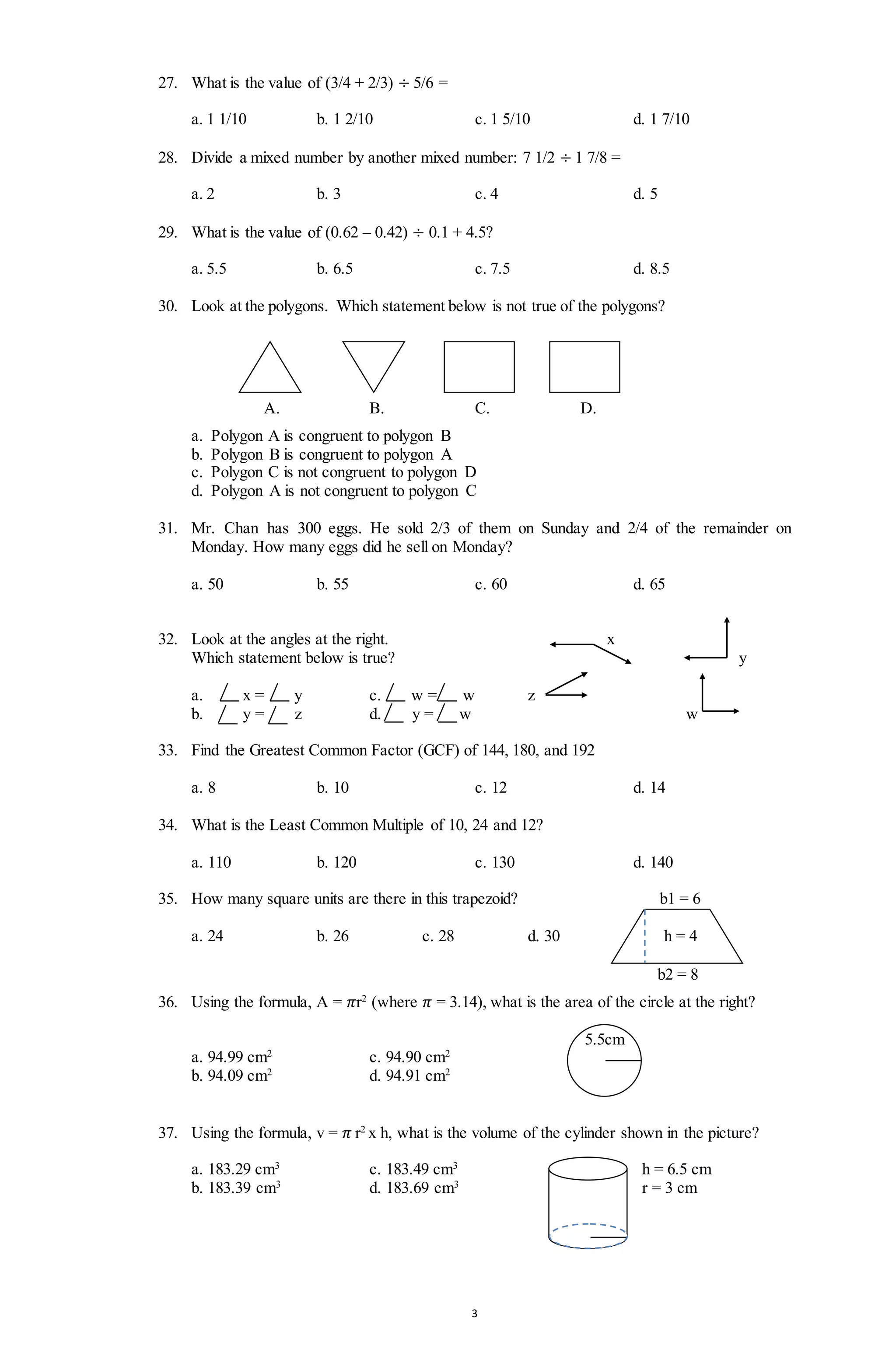 Diagnostic test (math vi) | DOCX