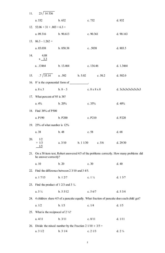 Diagnostic test (math vi) | DOCX | Standardized Testing | Educational ...