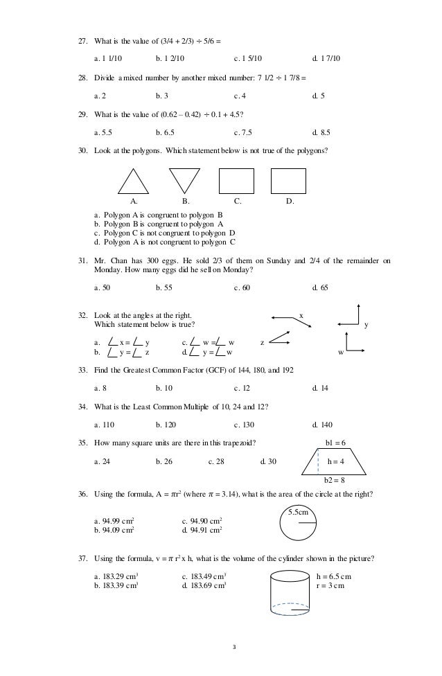 Diagnostic Test math Vi Diagnostic Test math Vi