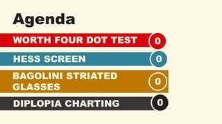BSV & Orthoptics Diagnostic tests by jasmin modi | PPT