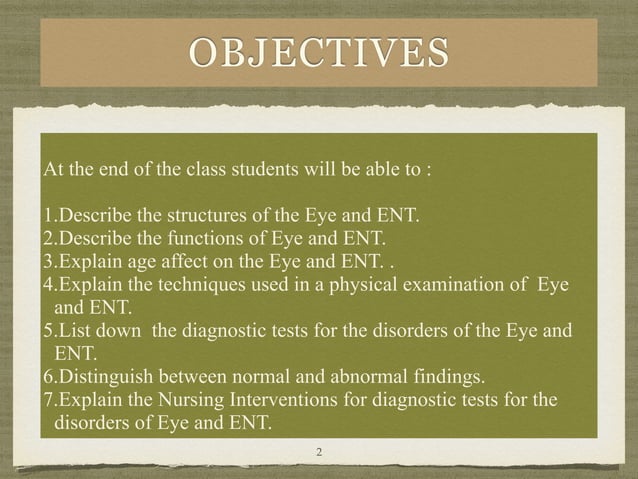HEALTH ASSESSMENT AND DIAGNOSTIC TESTS OF EYE AND ENT ...