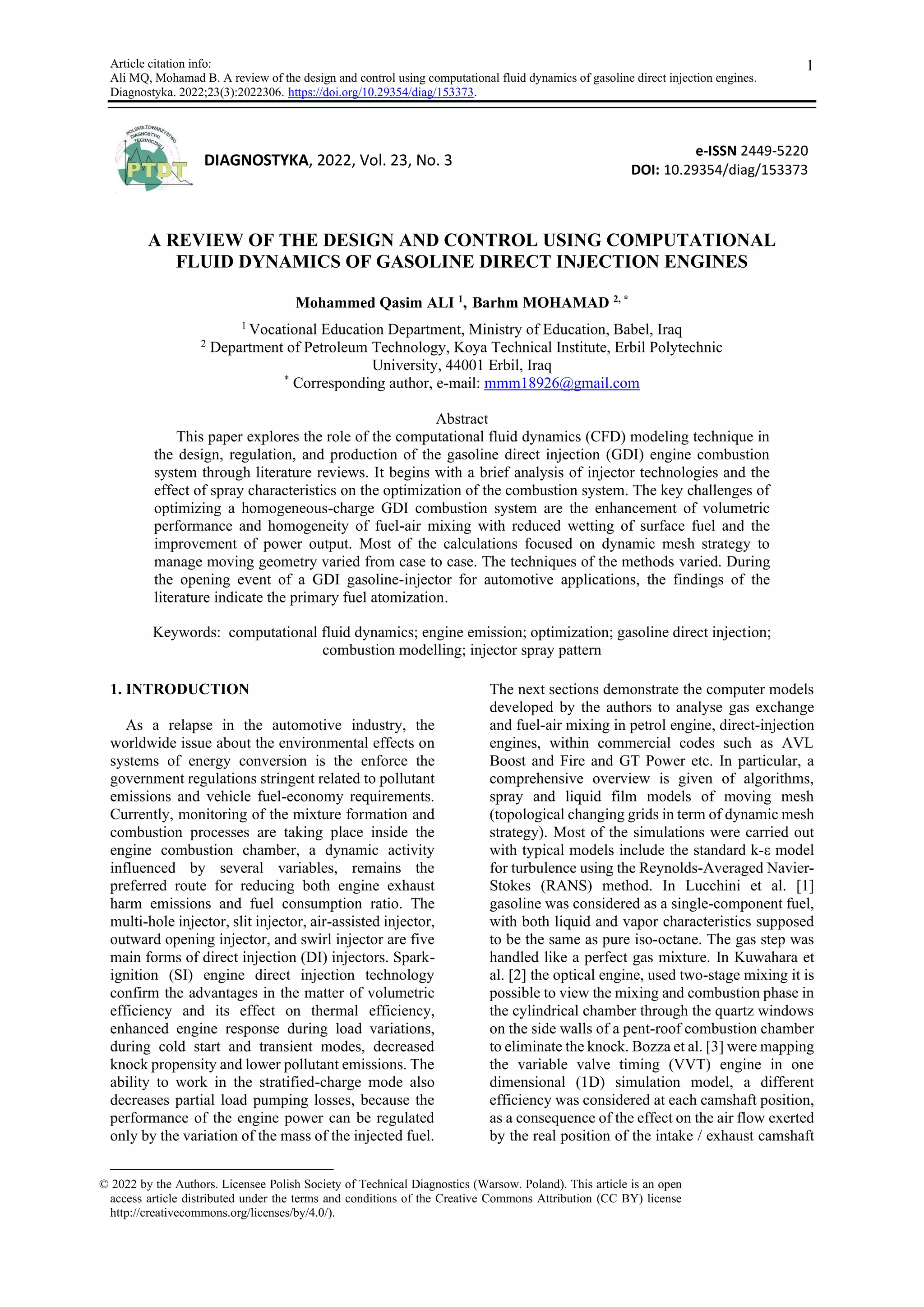 A REVIEW OF THE DESIGN AND CONTROL USING COMPUTATIONAL FLUID DYNAMICS OF GASOLINE DIRECT ...