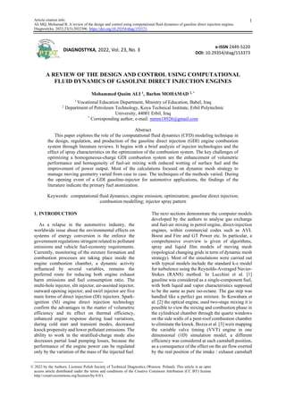 A REVIEW OF THE DESIGN AND CONTROL USING COMPUTATIONAL FLUID DYNAMICS OF GASOLINE DIRECT ...