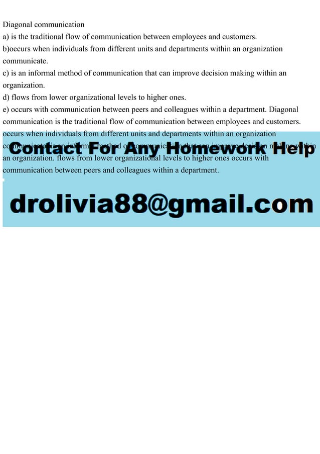 Diagonal communicationa) is the traditional flow of communication .pdf