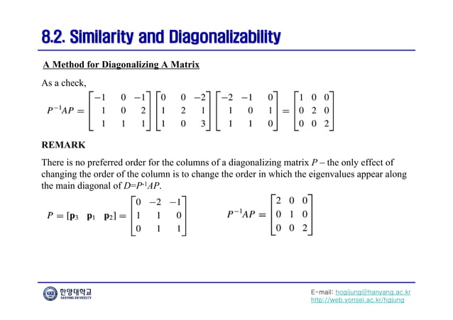 Some Lecture Notes On Diagonalization Of Matrices Ppt