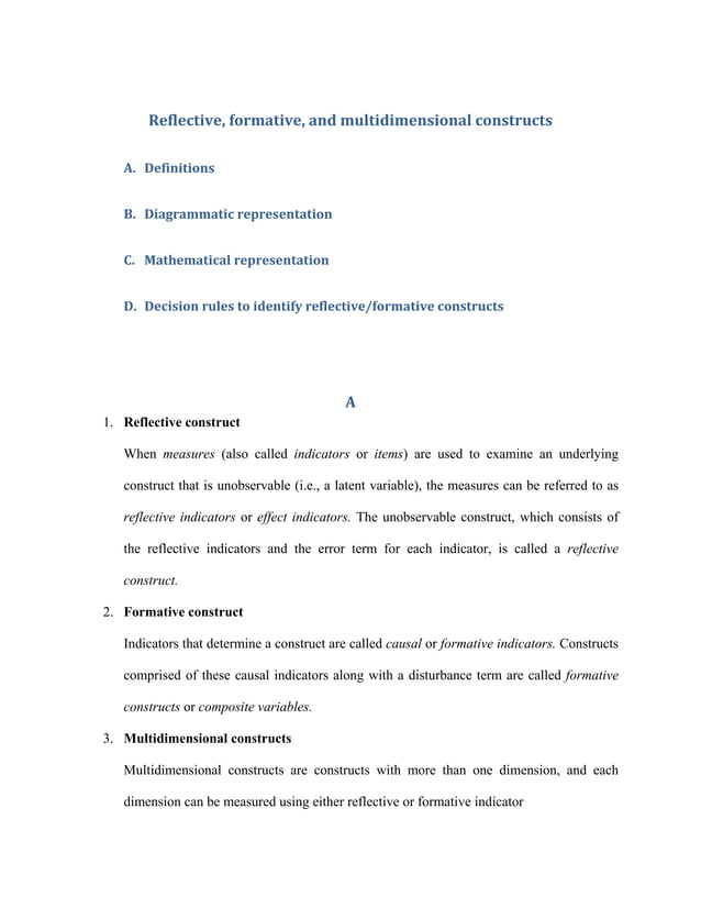 Reflective and formative constructs differences | PDF
