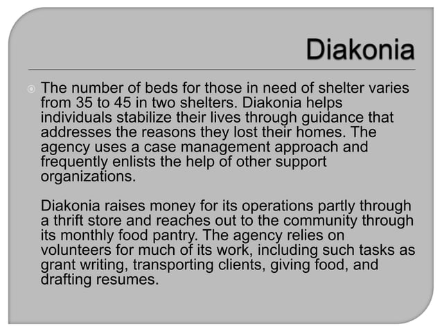 Diakonia Addresses Issues of Homelessness | PPTX