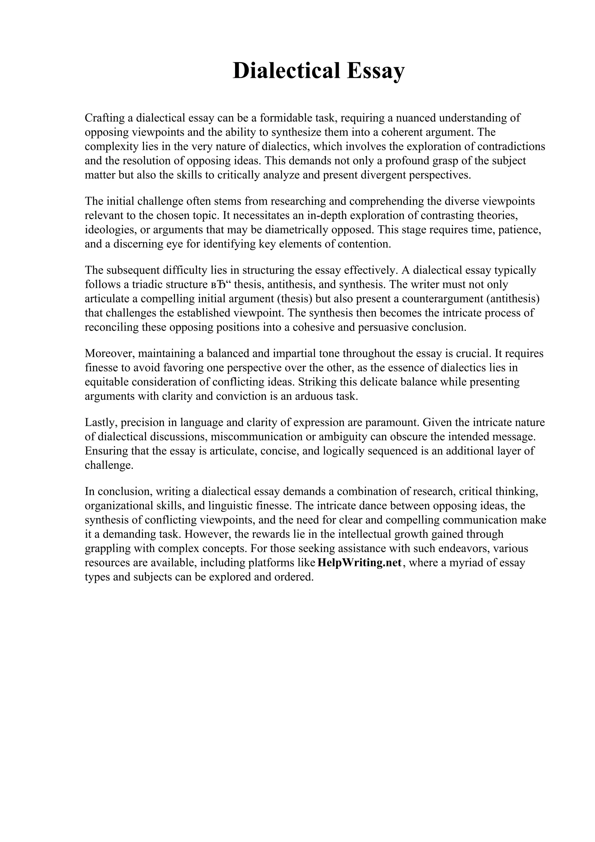Dialectical Essay. University of Alabama at Birmingham | PDF