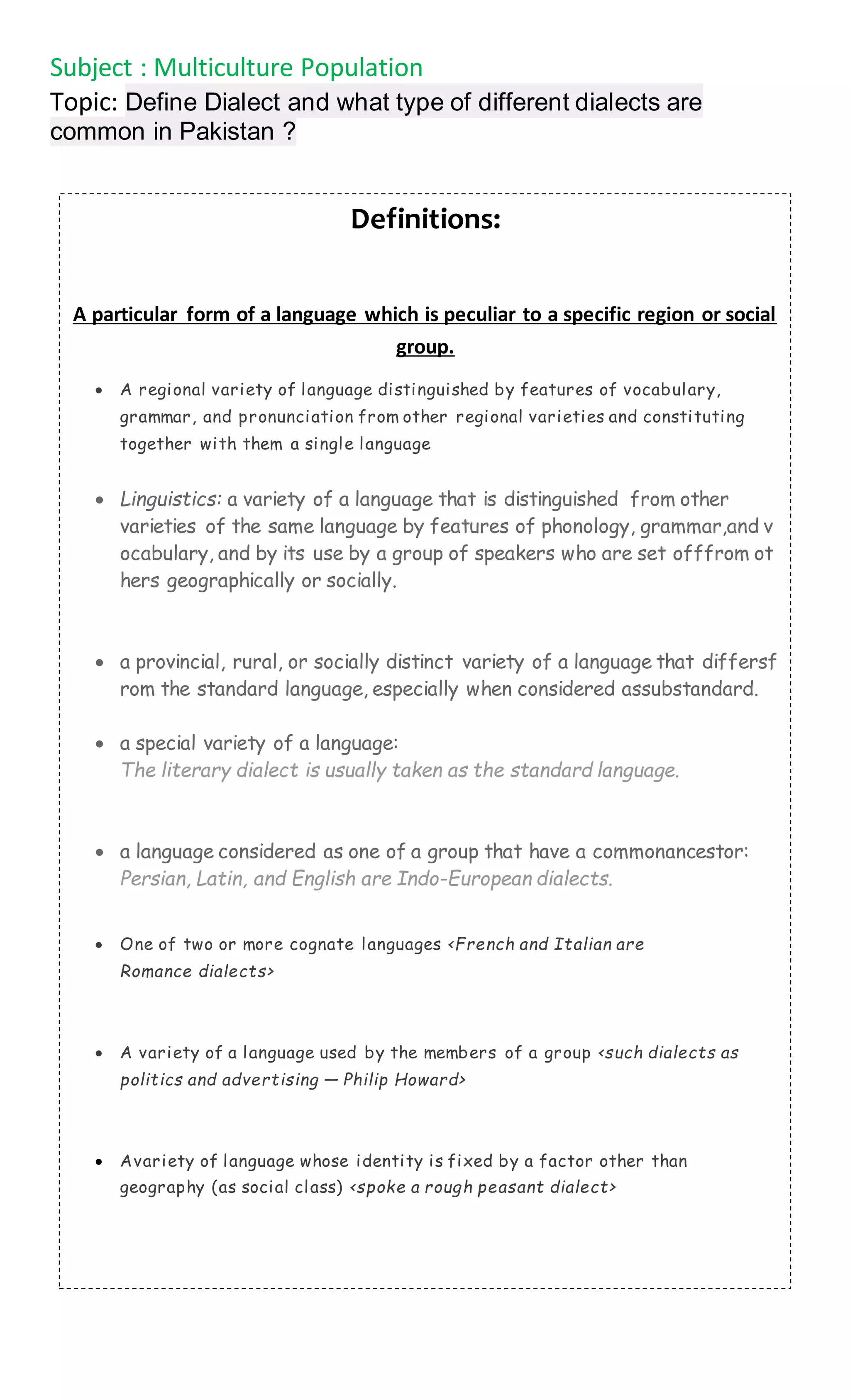Dialects in pak | DOCX