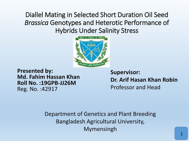 Diallel mating in selected mustard genotypes | PPT