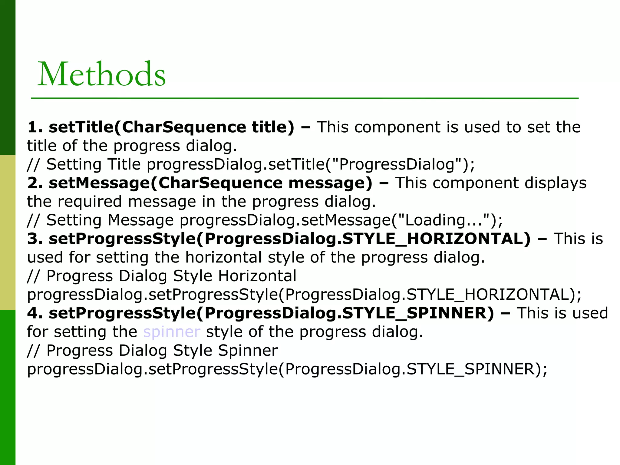 Progress Dialog, AlertDialog, CustomDialog | PPT Progress Dialog, AlertDialog, CustomDialog | PPT