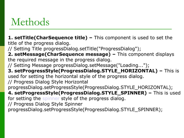Progress Dialog, AlertDialog, CustomDialog | PPT