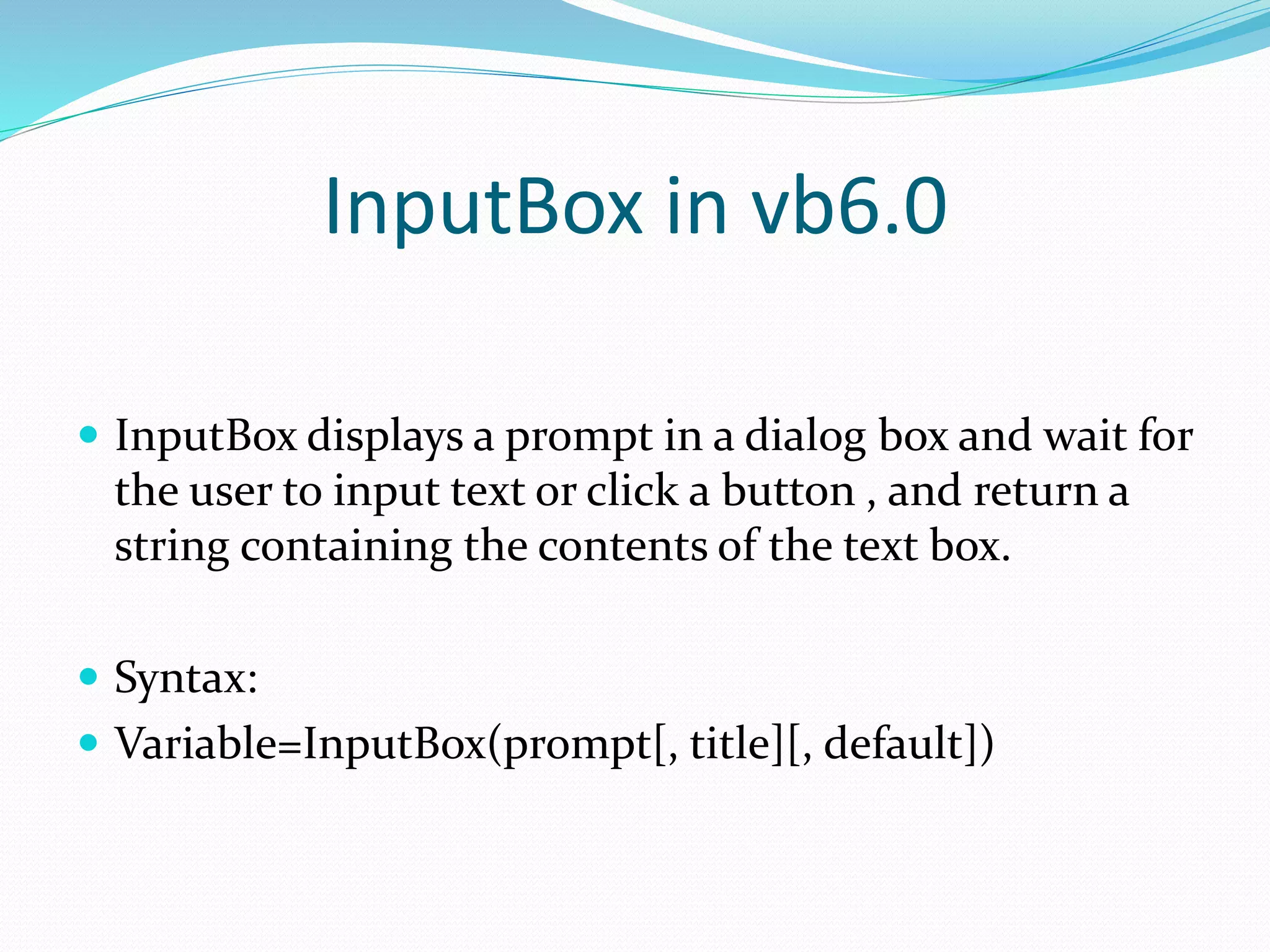 Dialog Box In Vb6 Ppt