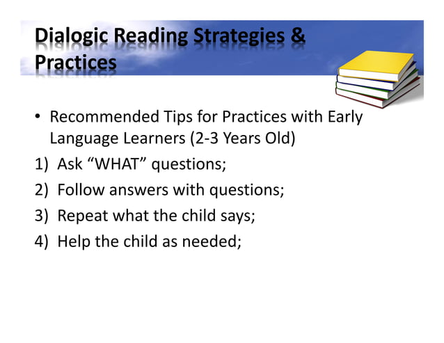 Dialogic book reading 101- Presentation at KOTESOL 2013 | PDF | Daycare ...