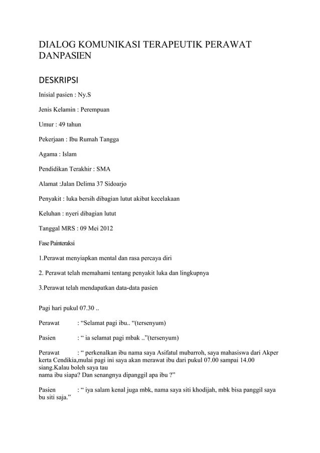 Dialog komunikasi terapeutik perawat danpasien | DOCX