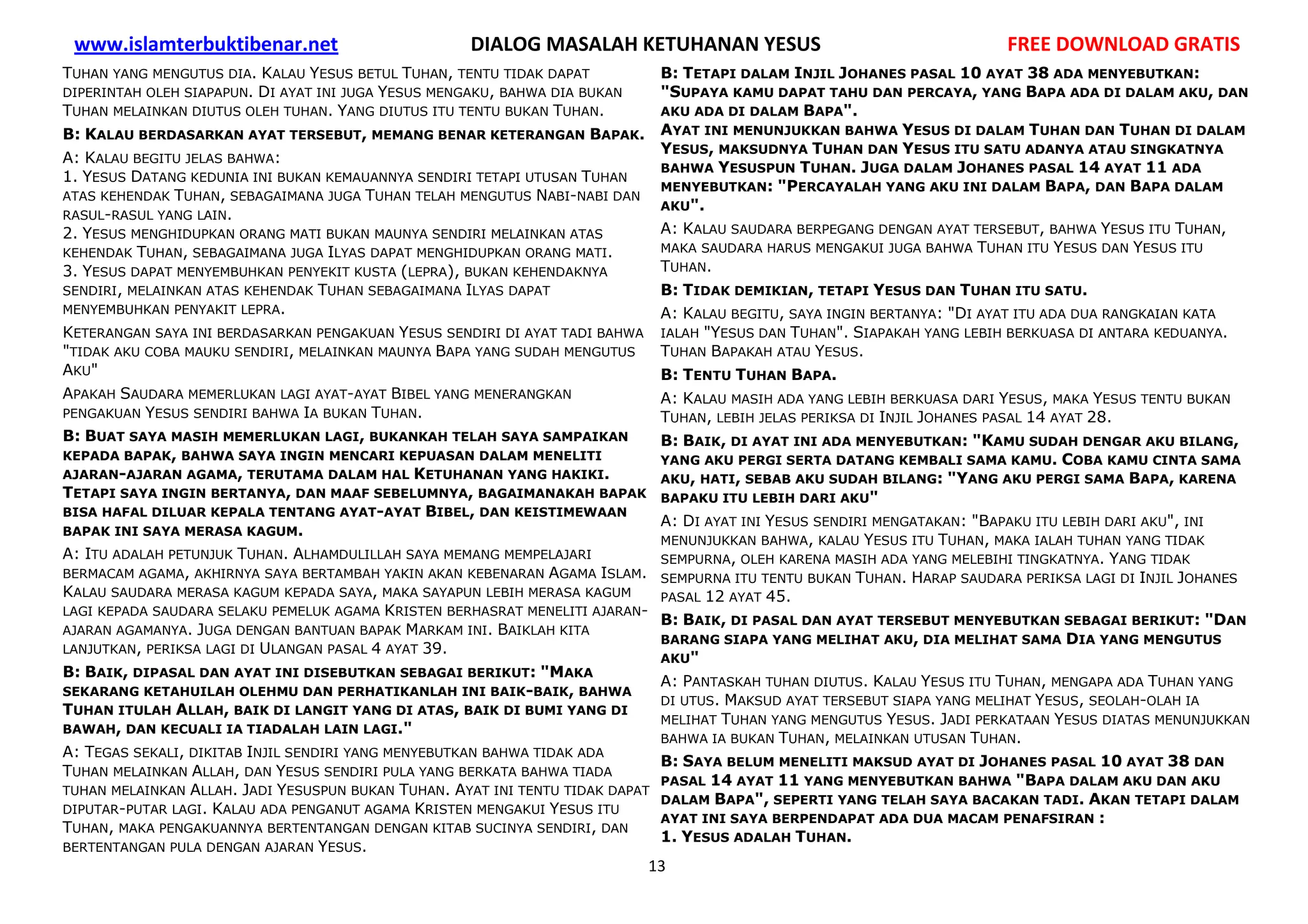 ! Dialog masalah ketuhanan yesus | PDF