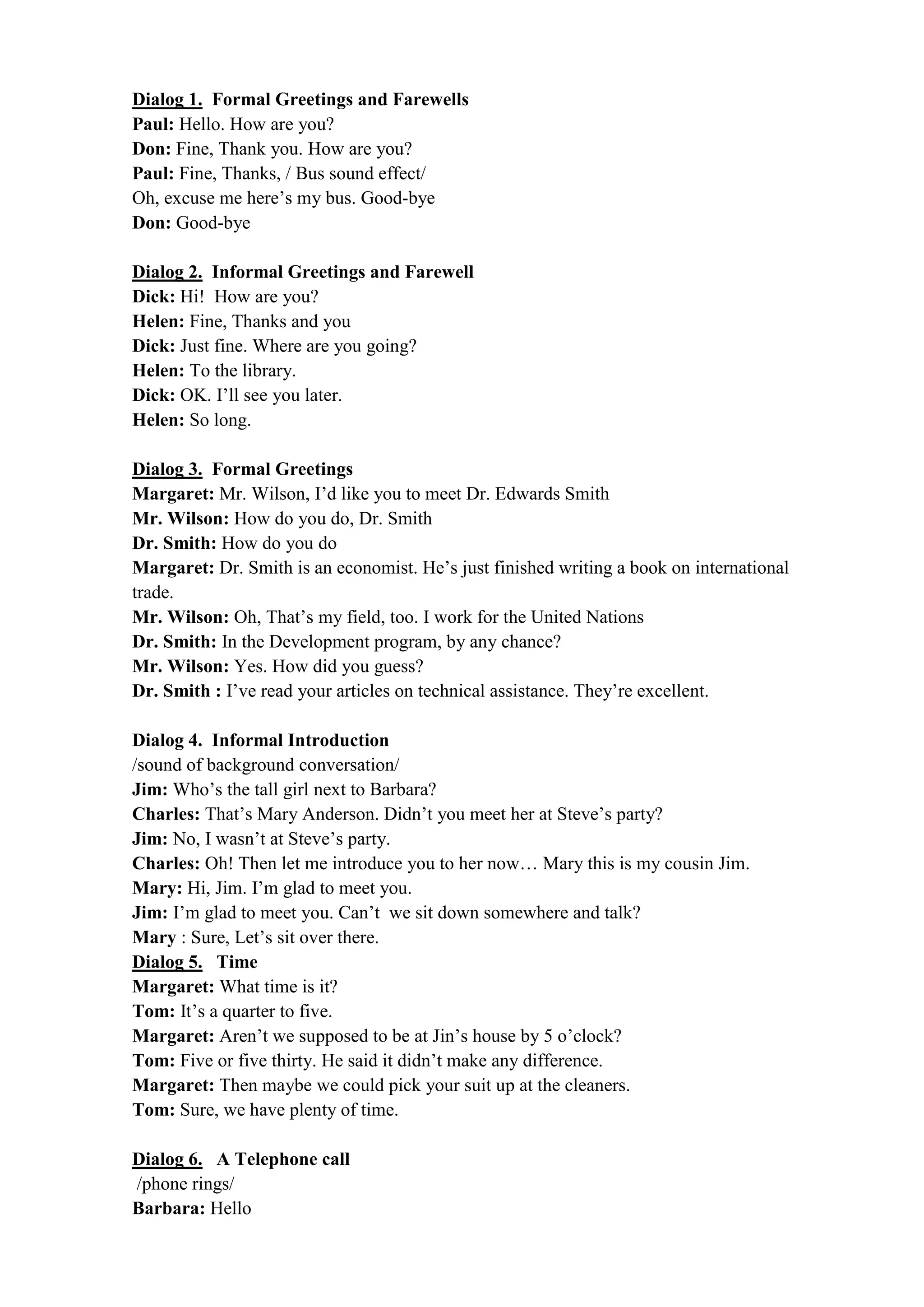 Dialogs for everyday use book 1 (autosaved) | PDF