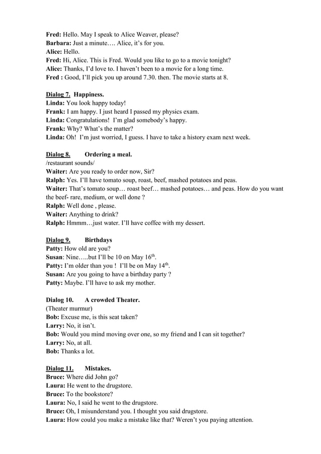 Dialogs for everyday use book 1 (autosaved) | PDF | Cold and Flu | Diseases and Conditions