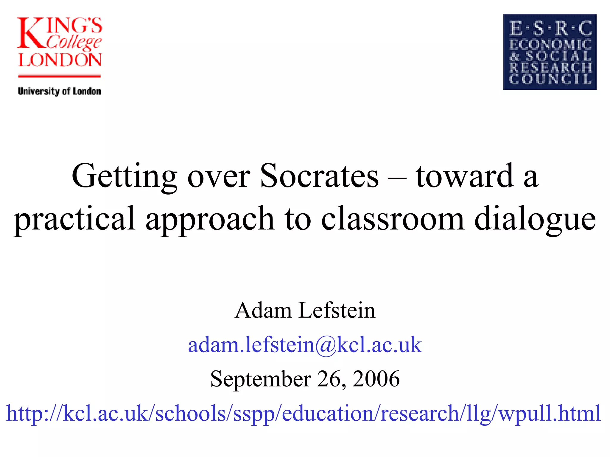 Dialogue in the Classroom | PPT