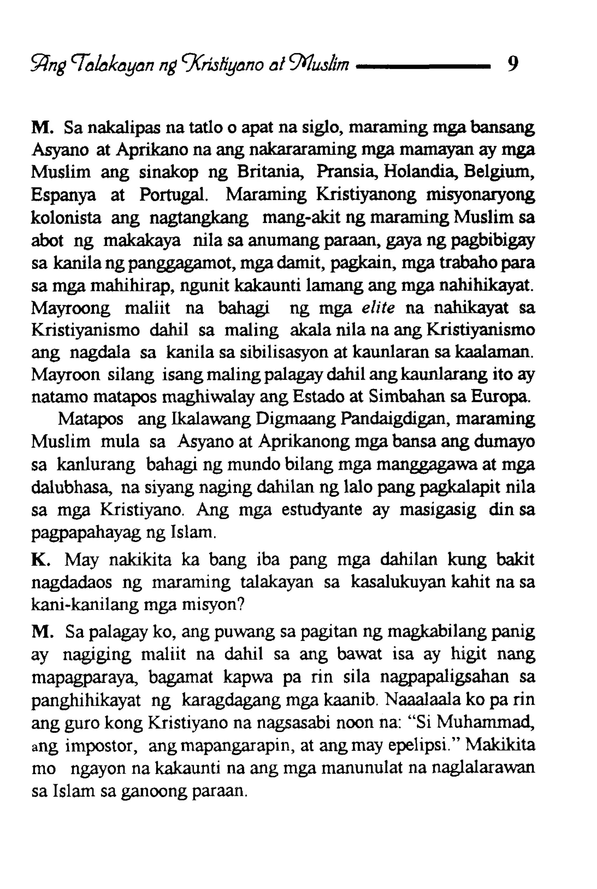 Dialogue between christian and muslim tagalog | PDF